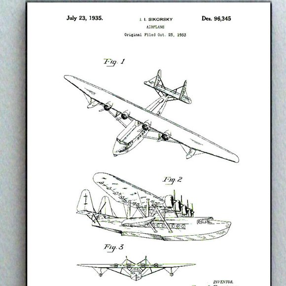 Art | Framed 85 X 11 Seaplane Airplane Original Patent Diagram Plans ...